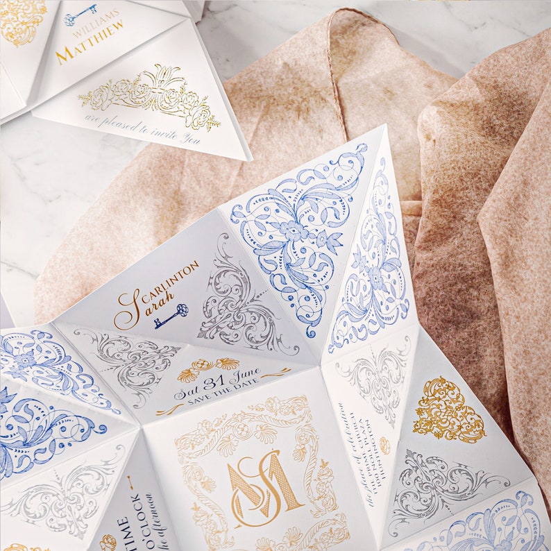 Elegant Gold Wedding Invitation Luxury Handmade Origami Invitation ...