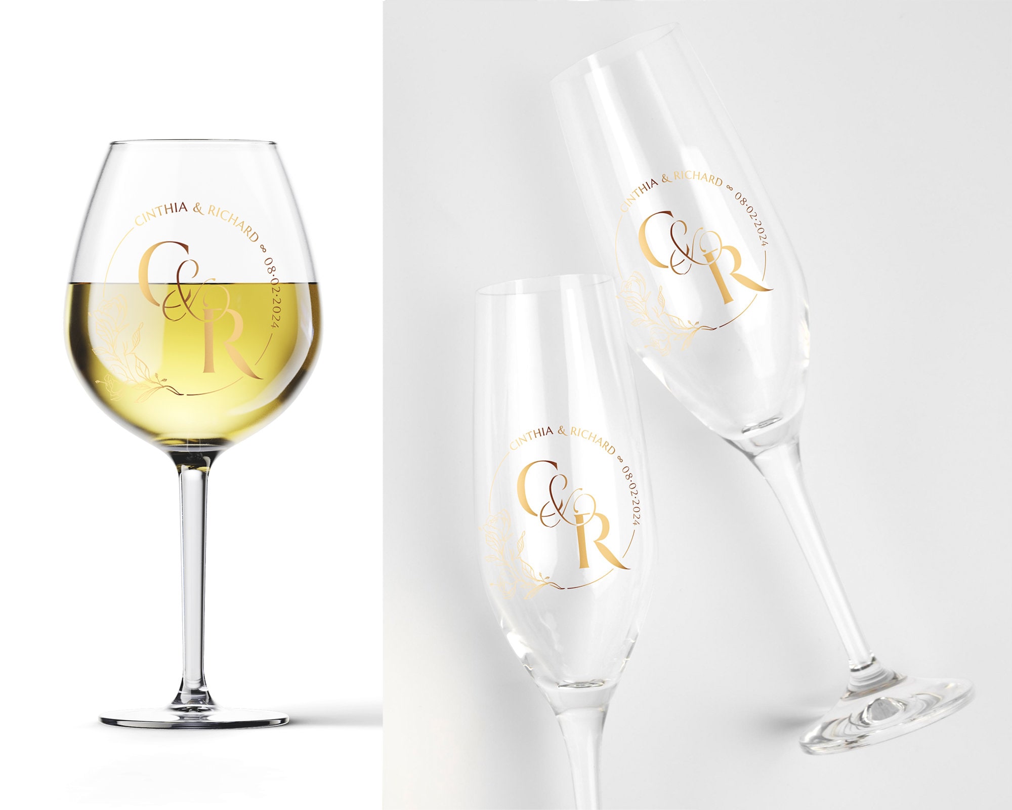 Wedding Monogram With Names in Circle With Flowers, Two Letters Logo ...