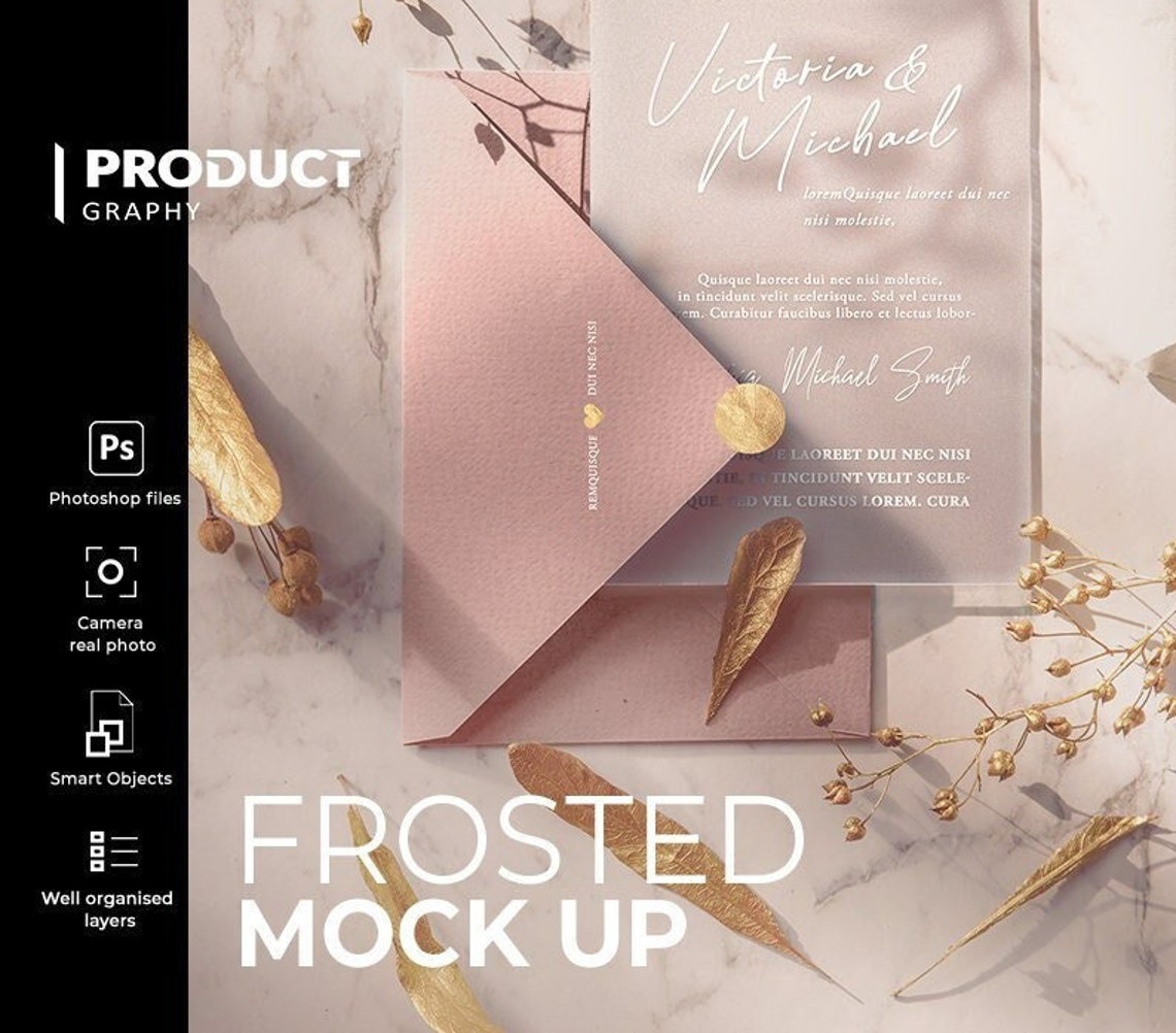 Acrylic Frosted Card Mockup, PSD Acrylic Invitation Mockup, Gold ...