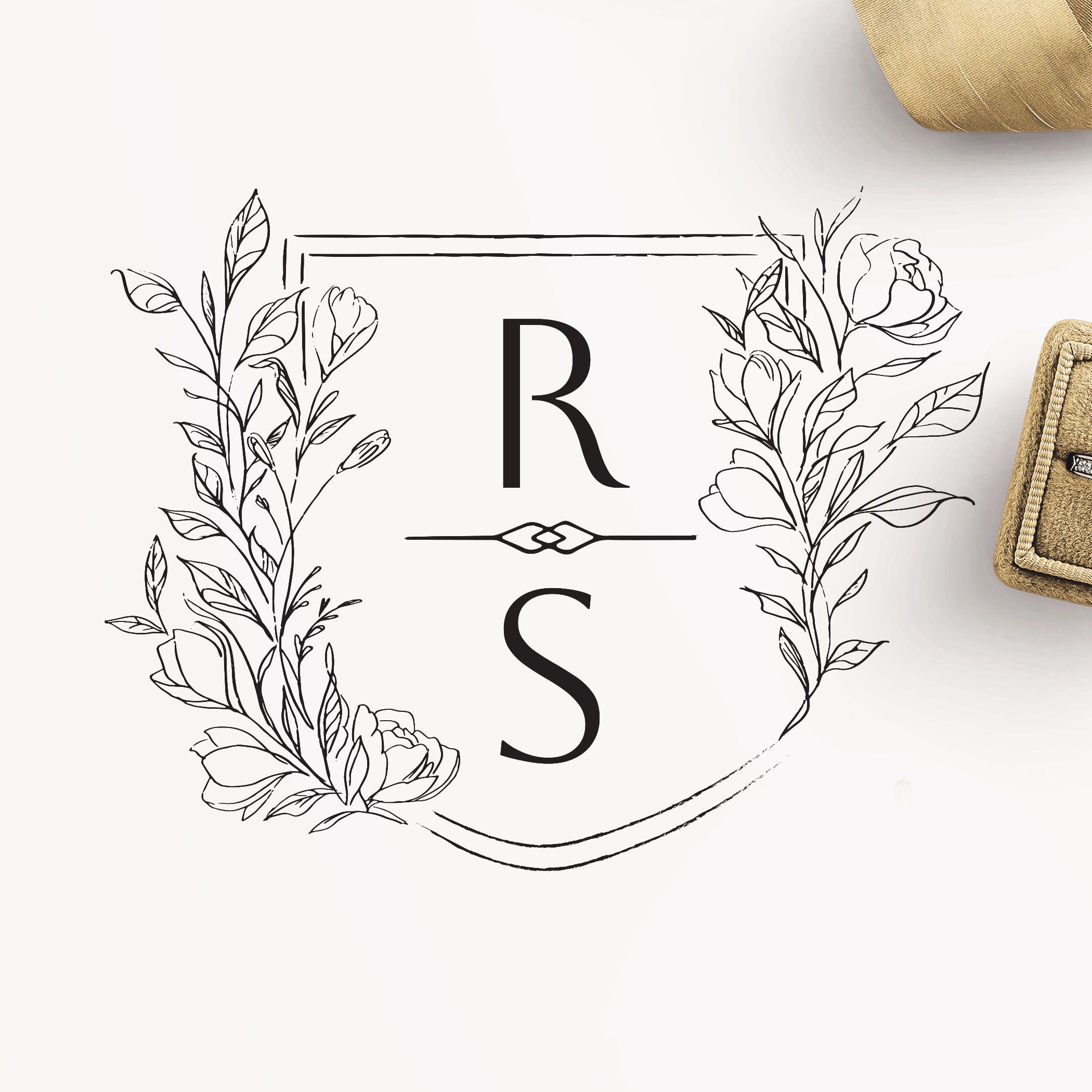 Gold Monogram With Flowers and Crest, Wedding Monogram Logo, SVG ...