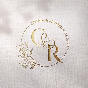 Wedding Monogram With Names in Circle With Flowers, Two Letters Logo ...