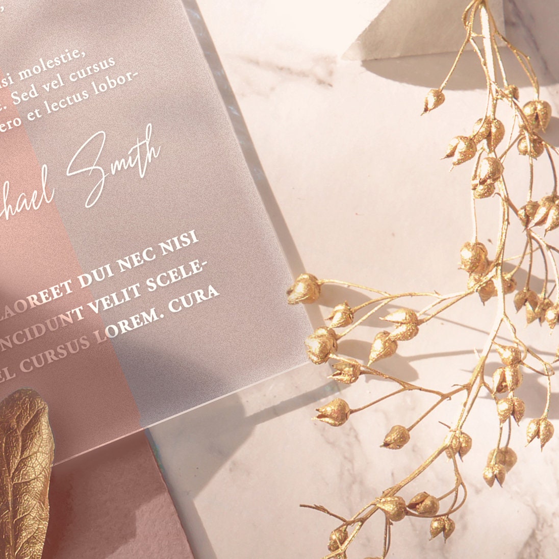 Acrylic Frosted Card Mockup, PSD Acrylic Invitation Mockup, Gold ...