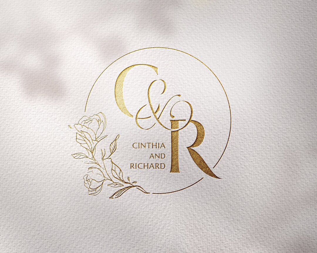 Gold Wedding Monogram Digital Download in Circle With Flowers, SVG ...