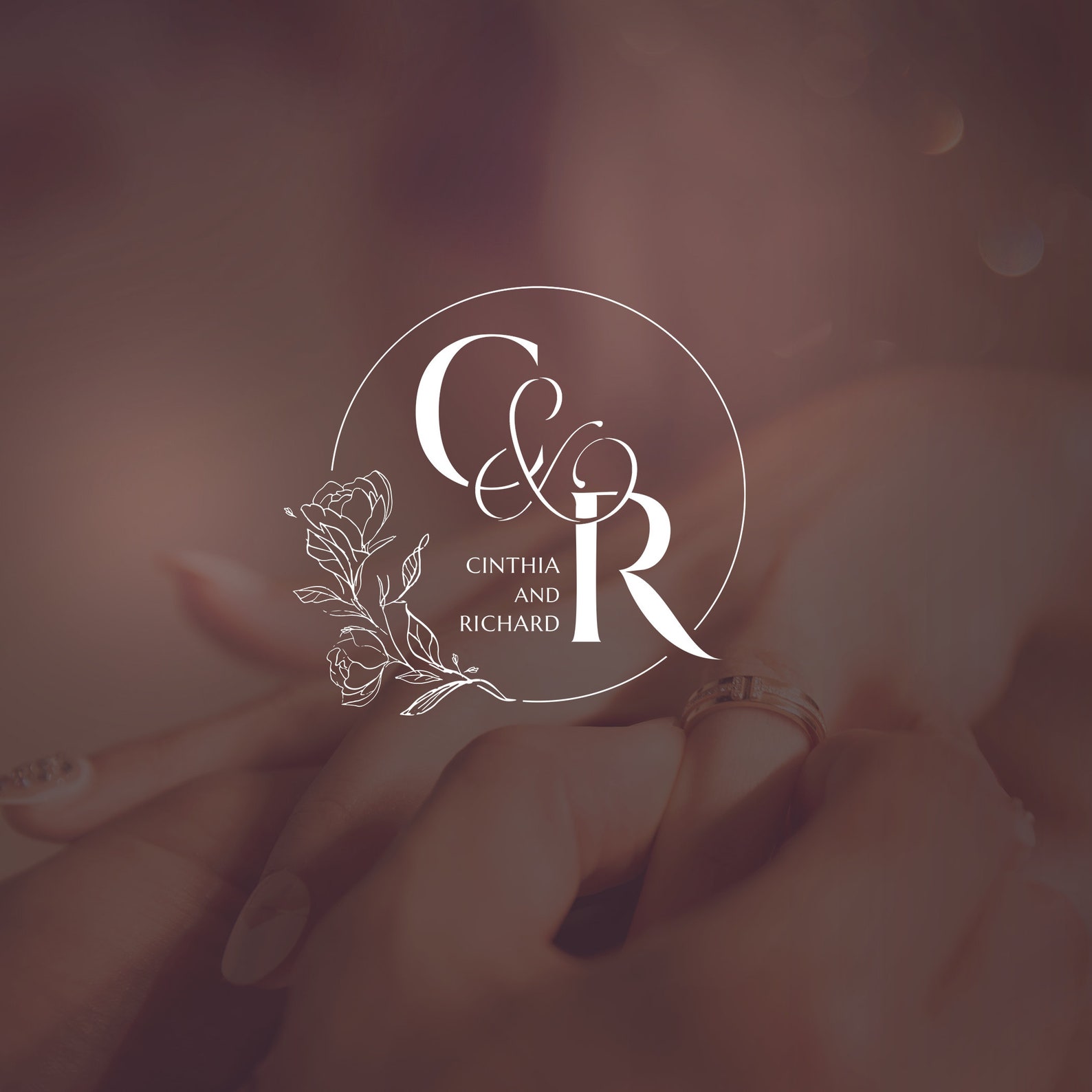 Gold Wedding Monogram Digital Download in Circle With Flowers, SVG ...