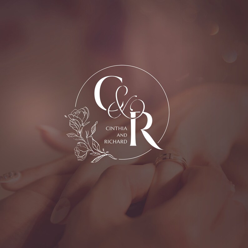 Gold Wedding Monogram Digital Download in Circle With Flowers, SVG ...