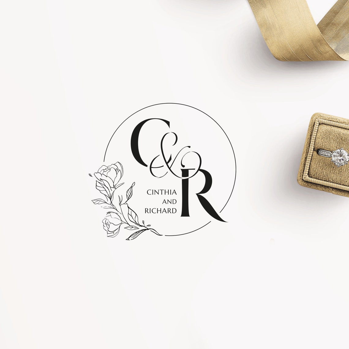 Gold Wedding Monogram Digital Download in Circle With Flowers, SVG ...