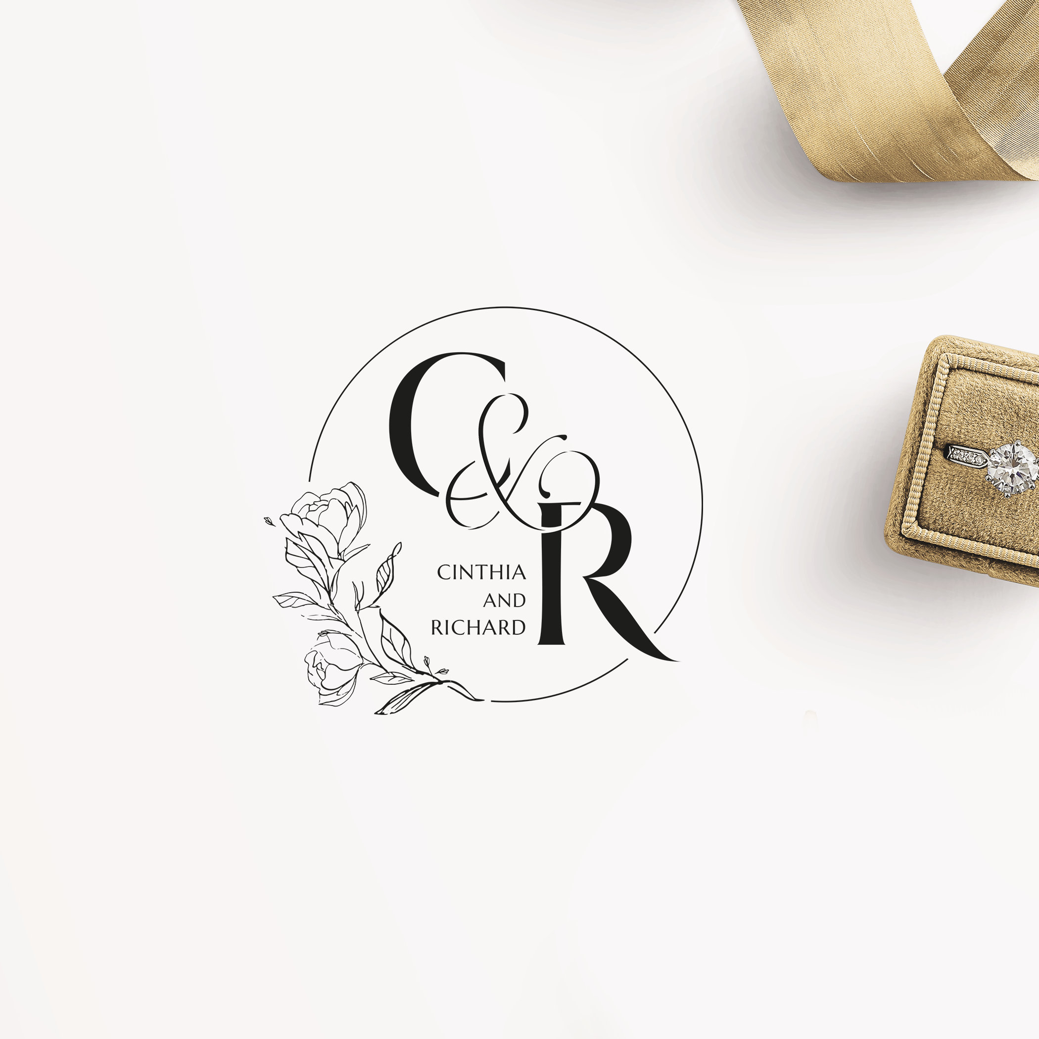 Gold Wedding Monogram Digital Download in Circle With Flowers, SVG ...