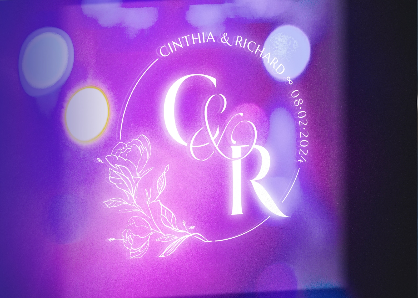 Wedding Monogram With Names in Circle With Flowers, Two Letters Logo ...