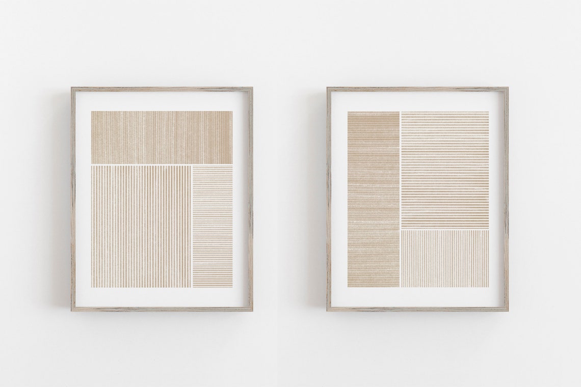 Geometric Block Print Set, Geometric Art, Neutral Colors, Beige and ...