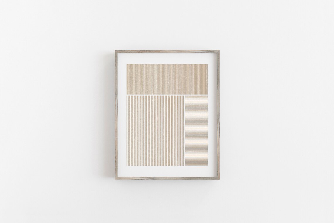 Geometric Block Print 1, Geometric Art, Neutral Colors, Beige and White ...