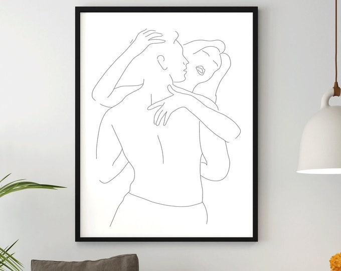 Couple Line Art, Abstract Hugging Drawing, Minimalist Love Print, Man ...