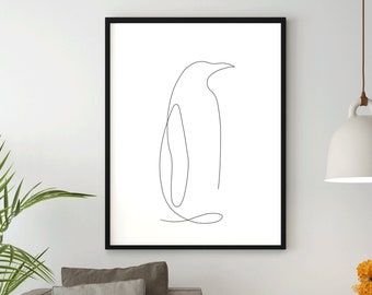 Minimalist Line Drawing Penguin Line Art Wall Decor Line Drawing ...