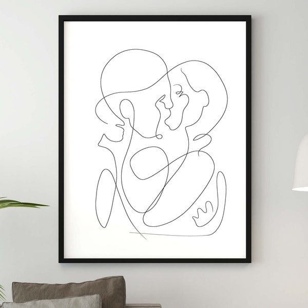 Couple Poster, Outline Drawing, Romantic Love Art, Anniversary Gift for ...