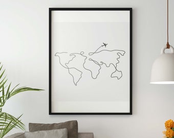 Fine Line World Map - Etsy