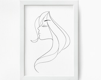 Abstract Female Face Print Printable One Line Drawing - Etsy