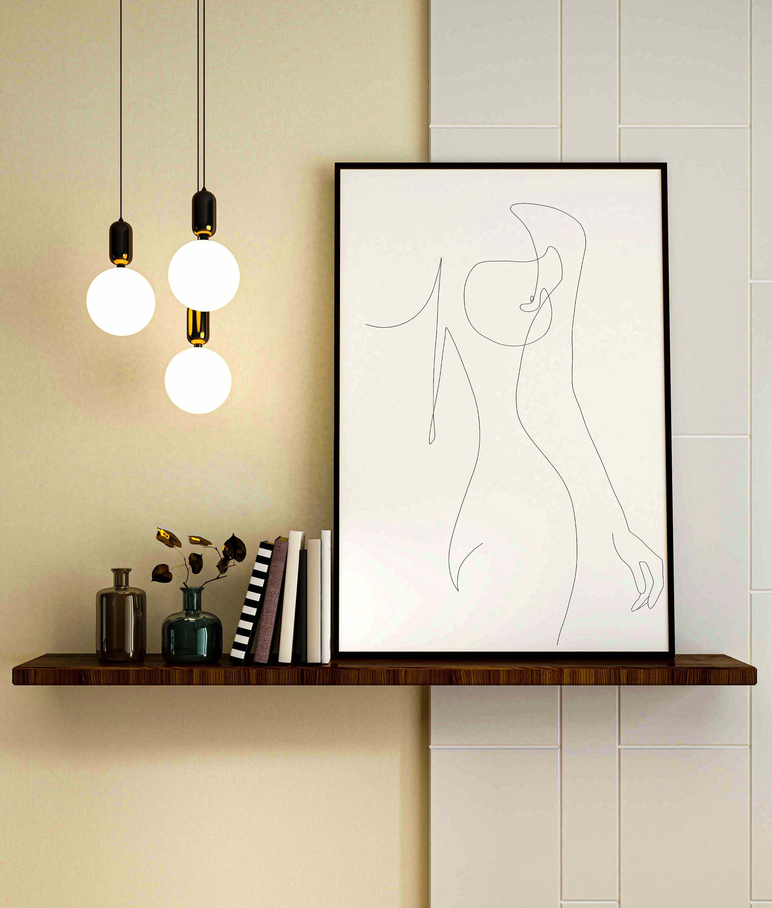 One Line Woman Naked Body Digital Art Female Wall Poster Minimalist