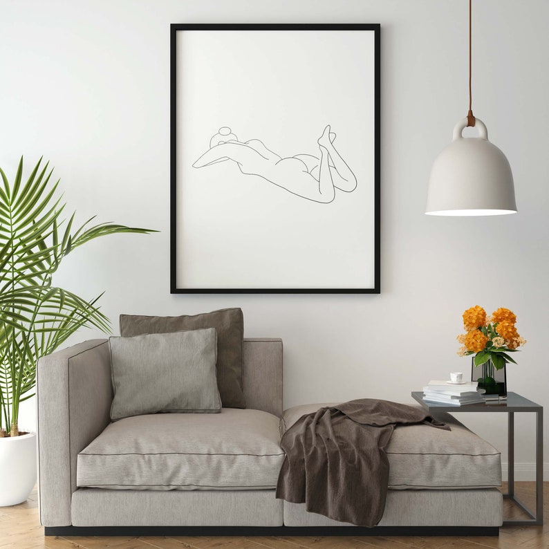 Erotic Wall Art Naked Woman Lying Down Drawing Erotic Body Line Art