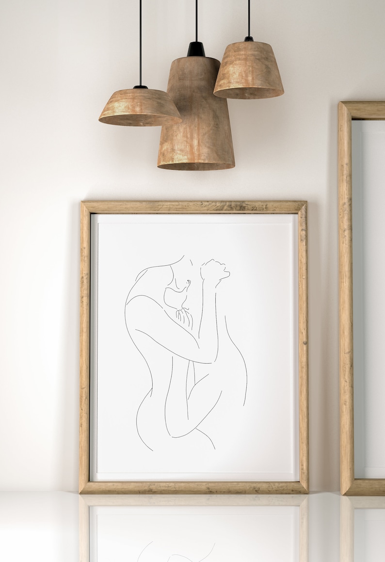 Romantic Couple Line Art Print Lovers Line Art Couples - Etsy