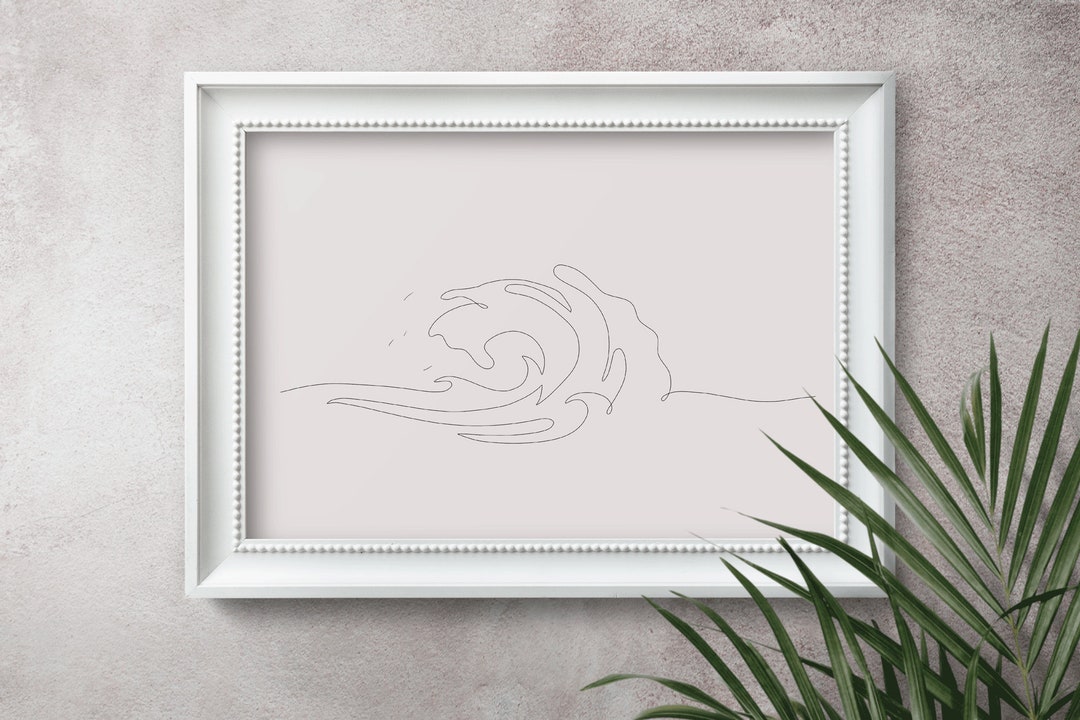 Sea Wave One Line Art, Ocean Wave Line Drawing, Nature Print, Beach ...