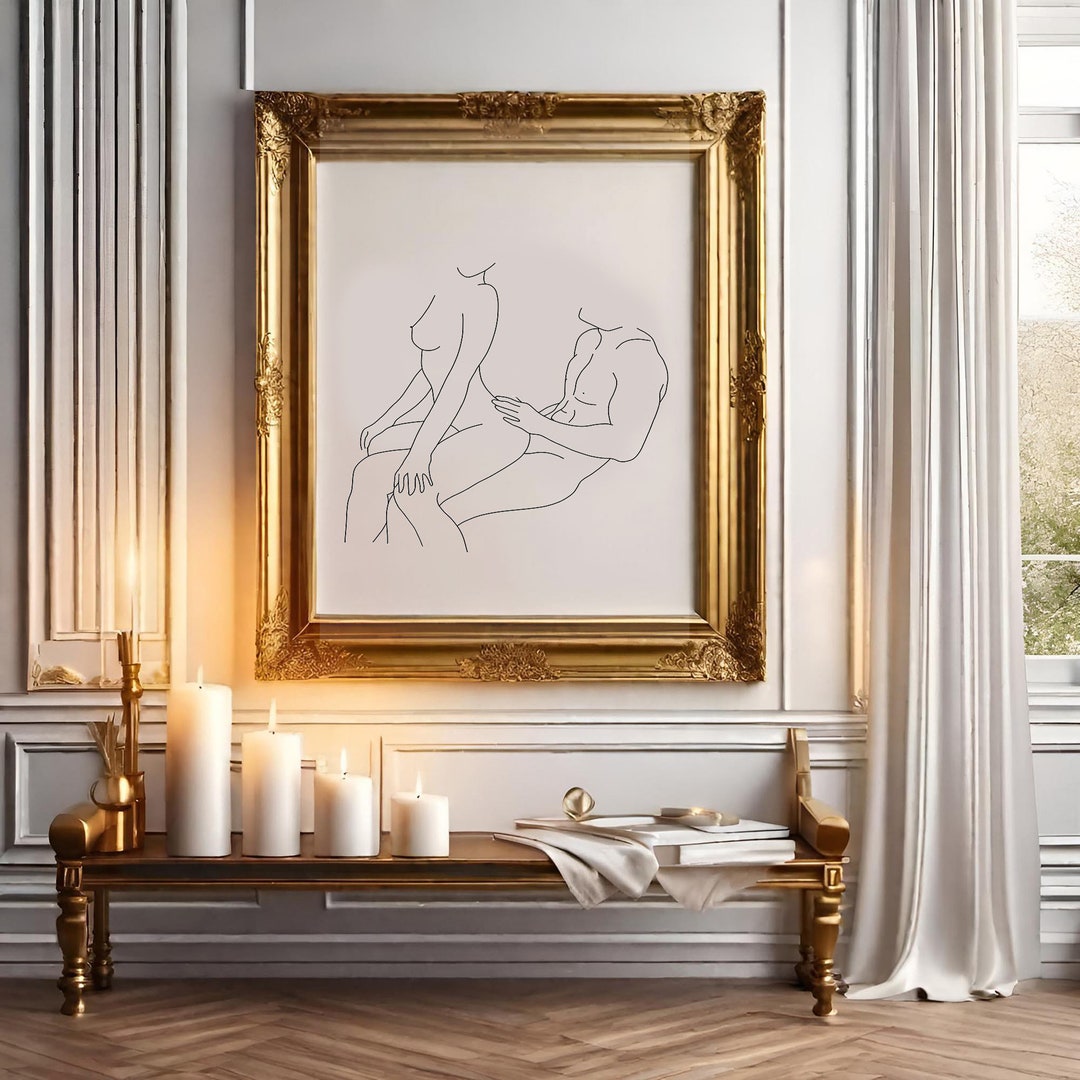 Custom Abstract ONE Line Art Couple Poster, Outline Drawing, Romantic ...
