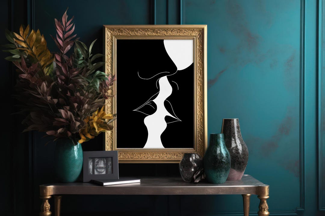 Intimate Line Art Black Line Art, Intimate Art, Couple Kissing Line Art ...