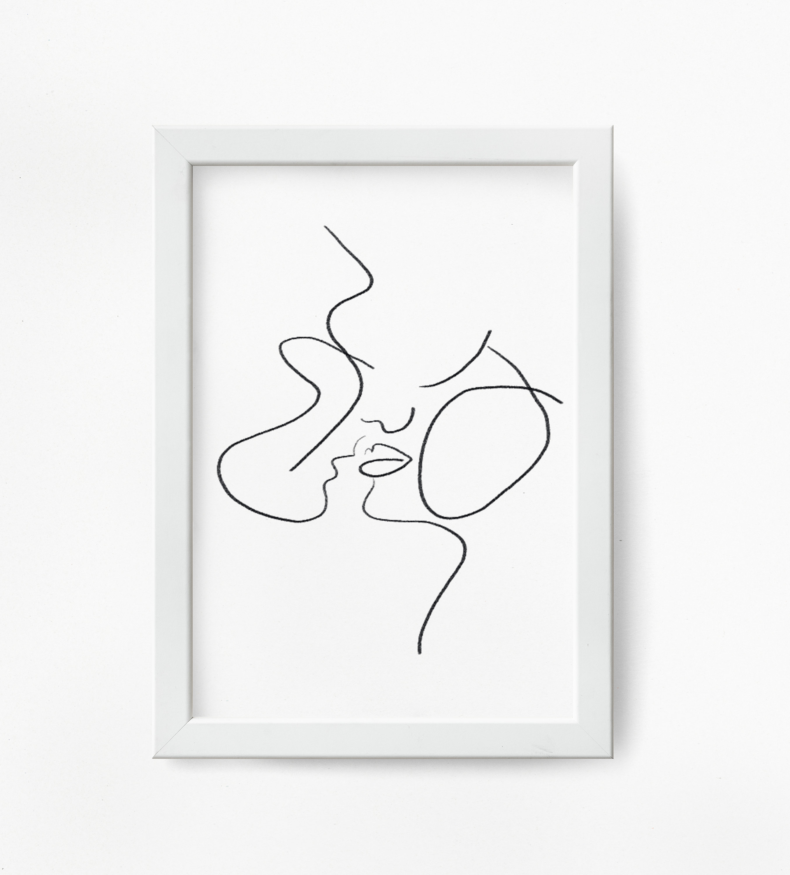 Romantic Kiss Line Drawing, Abstract One Line Art Kiss, One Line Art ...