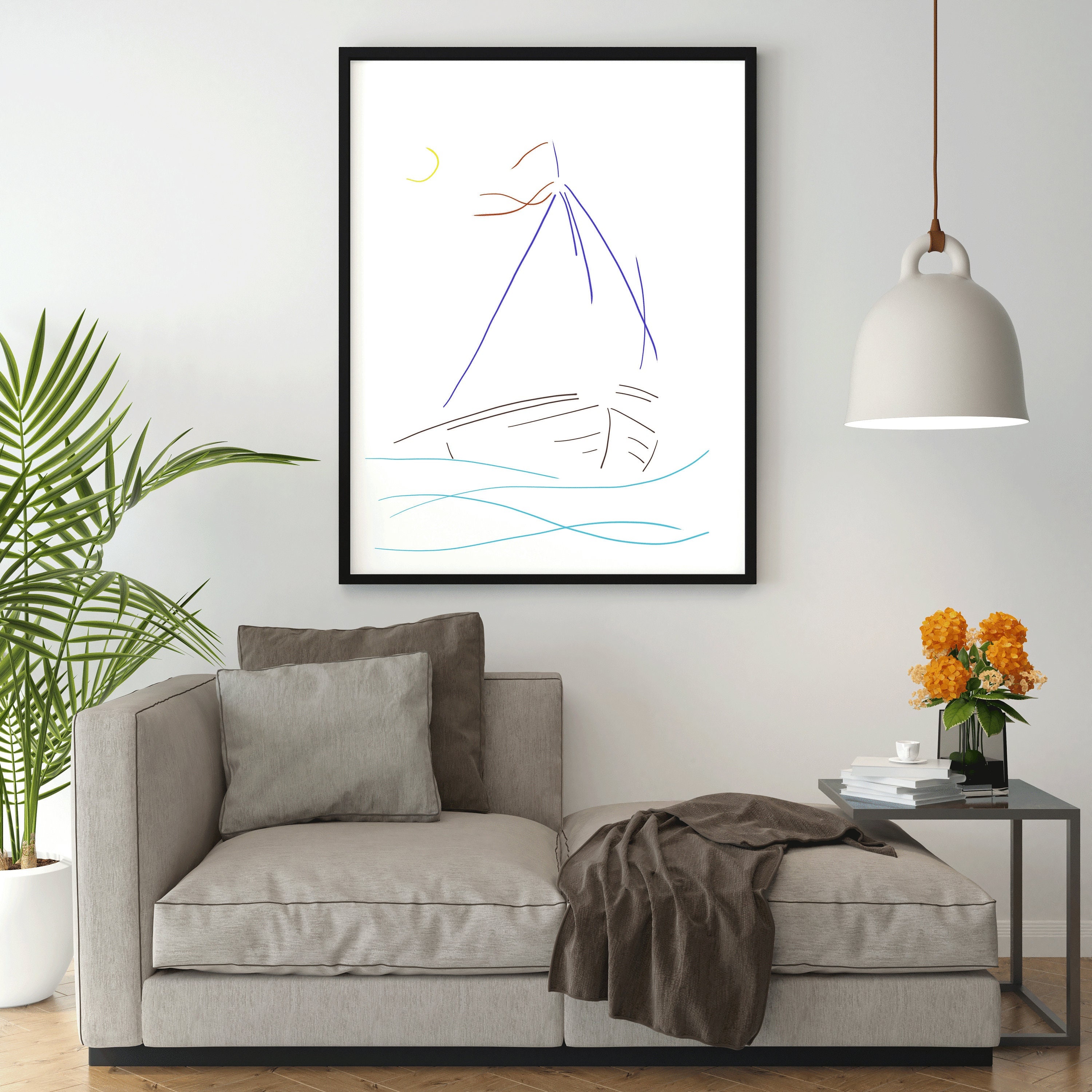 Sail Boat One Line Drawing Print Printable Minimalist Sailing - Etsy