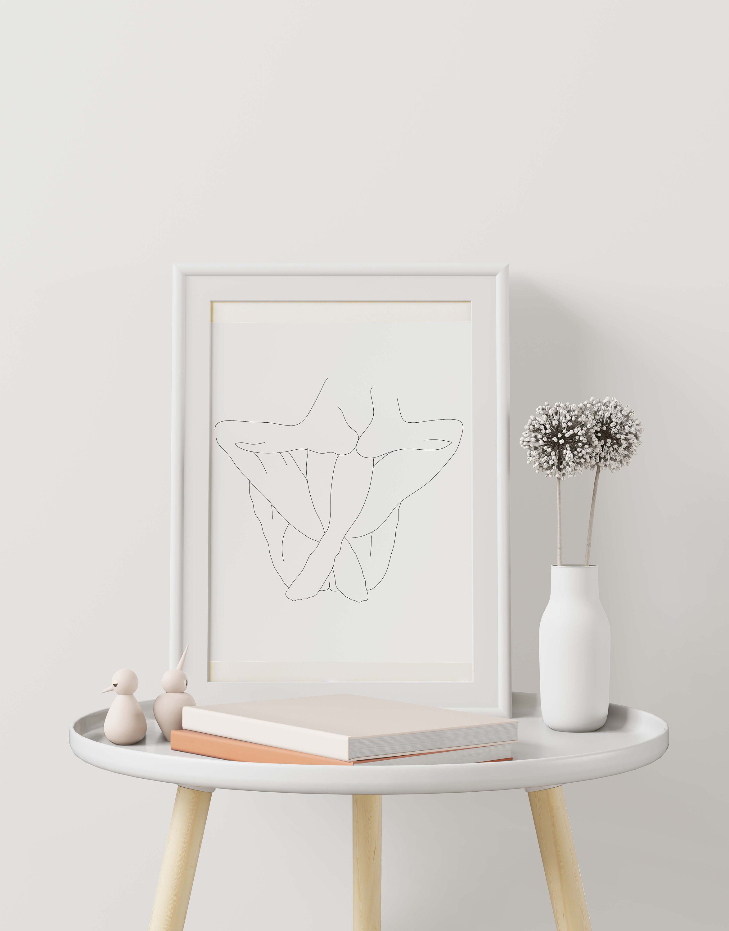 Couple Love Pose Drawing Art Hugging Scene Wall Art, Sexy Wall Decor ...