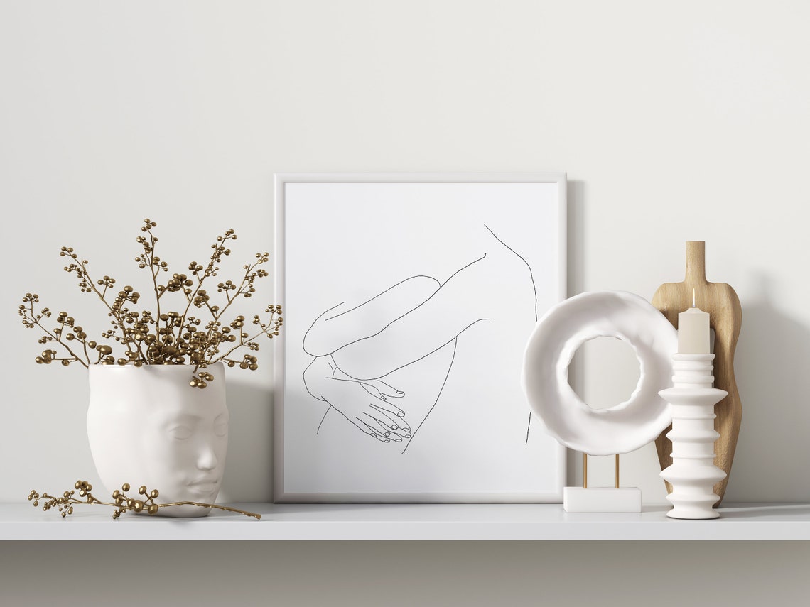 Romantic Couple Line Art Print, Couple Hug Illustration, Modern ...