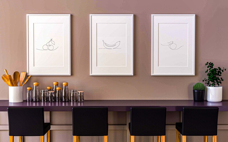 Set of 3 Line Drawing Printable Kitchen Decor kitchen Wall - Etsy