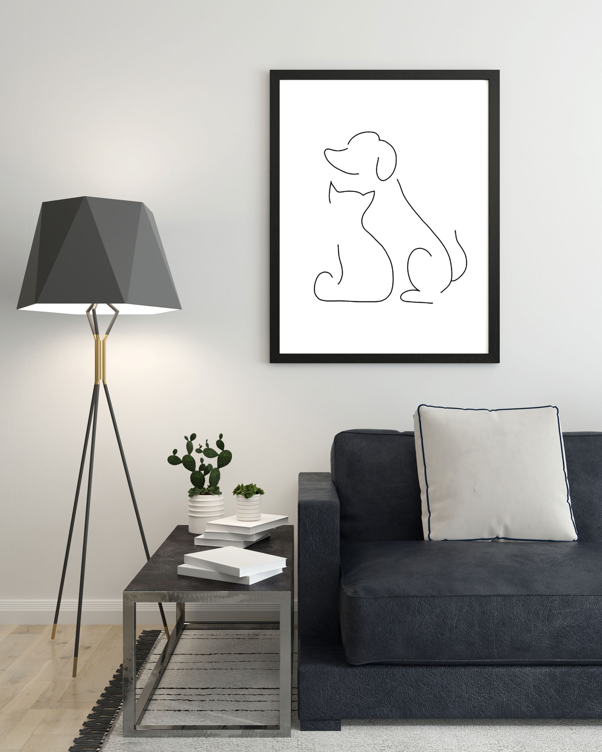 Cat Dog Line Art, Modern Art, Minimal Line Art, Printable Cat Dog, Wall ...