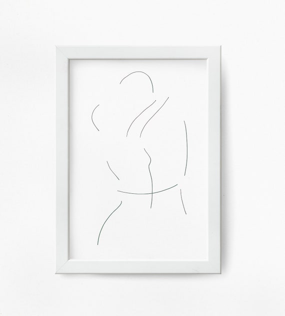 Hugging Couple Single Line Fine Art Print Lovers Embrace Line - Etsy