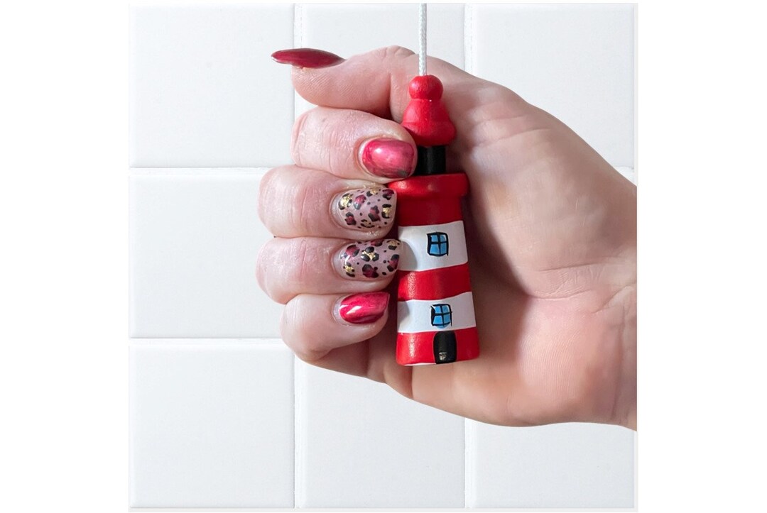 Hand Painted Wooden Lighthouse Light Pull - Red and White (with Cord ...