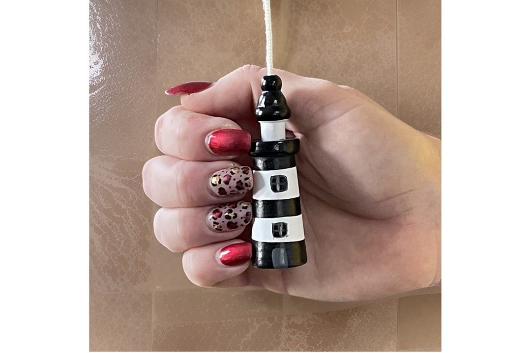 Hand Painted Wooden Lighthouse Light Pull - Black and White (with Cord ...