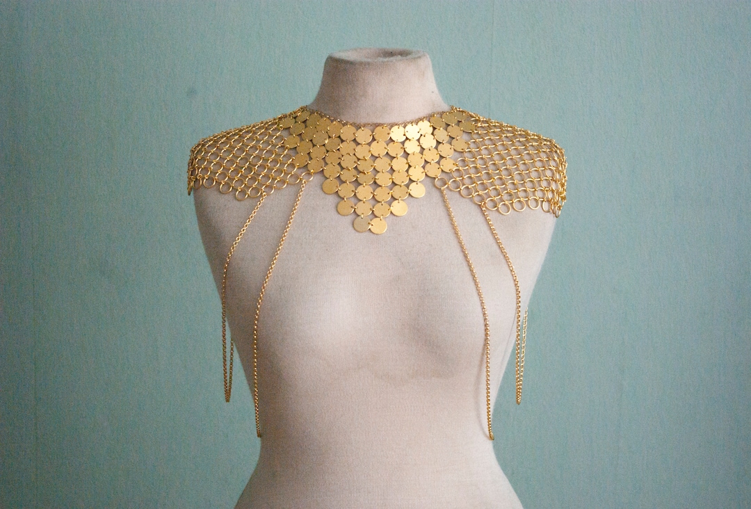 Shoulder Body Chain | Armor Cape Statement Jewelry Chainmail | Gold or ...