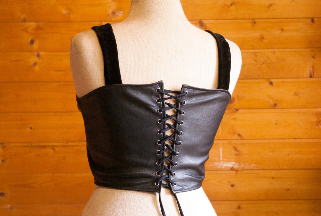 Leather Laced Crop Top Soft Bustier Corset Handmade Halter Labradorite ...