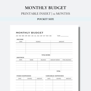 Monthly Budget - Pocket Planner Printable - Etsy