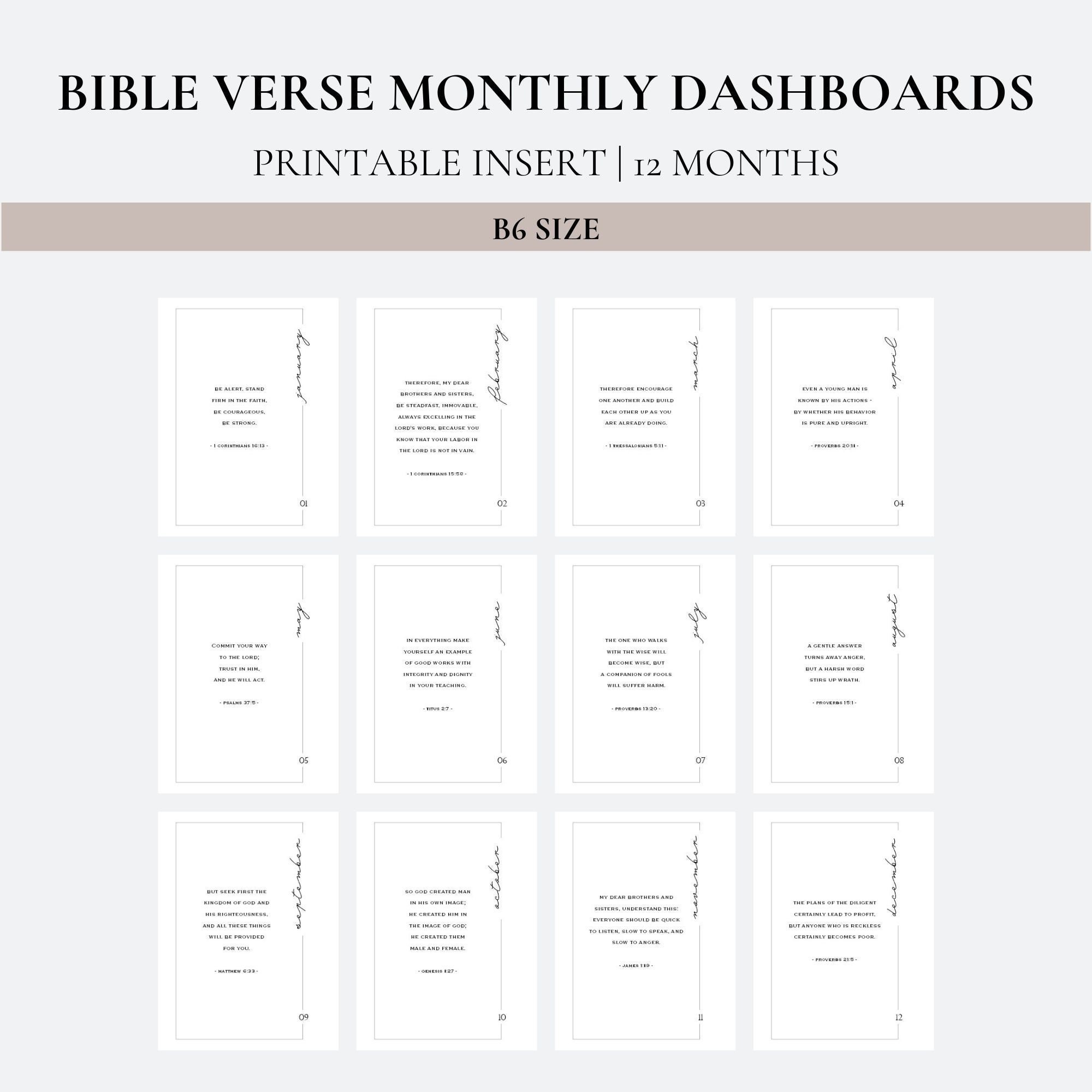 Bible Verse Monthly Dashboards B6 Size - Etsy
