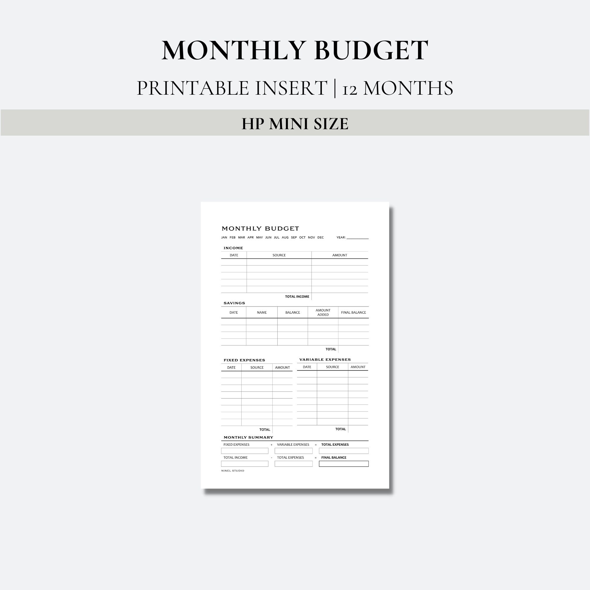 Monthly Budget - HP Mini Planner Printable - Etsy