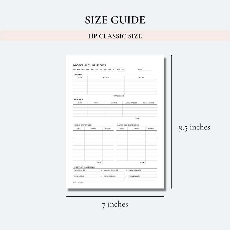 Monthly Budget - HP Classic Planner Printable - Etsy