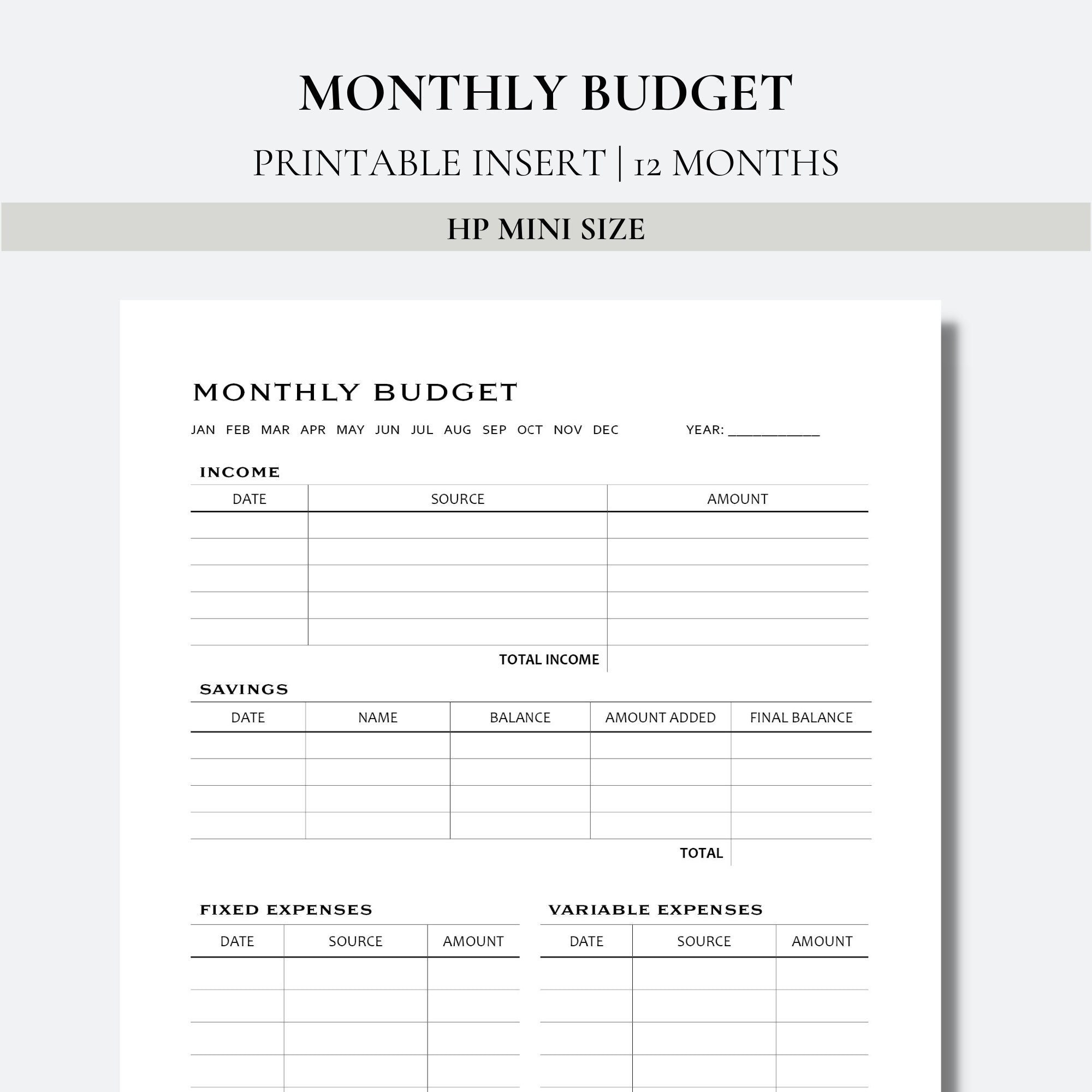 Monthly Budget - HP Mini Planner Printable - Etsy