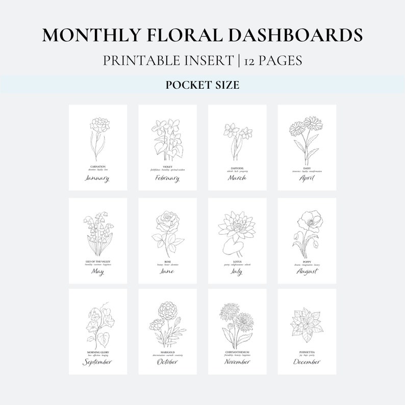 Monthly Floral Dashboards Pocket Size - Etsy