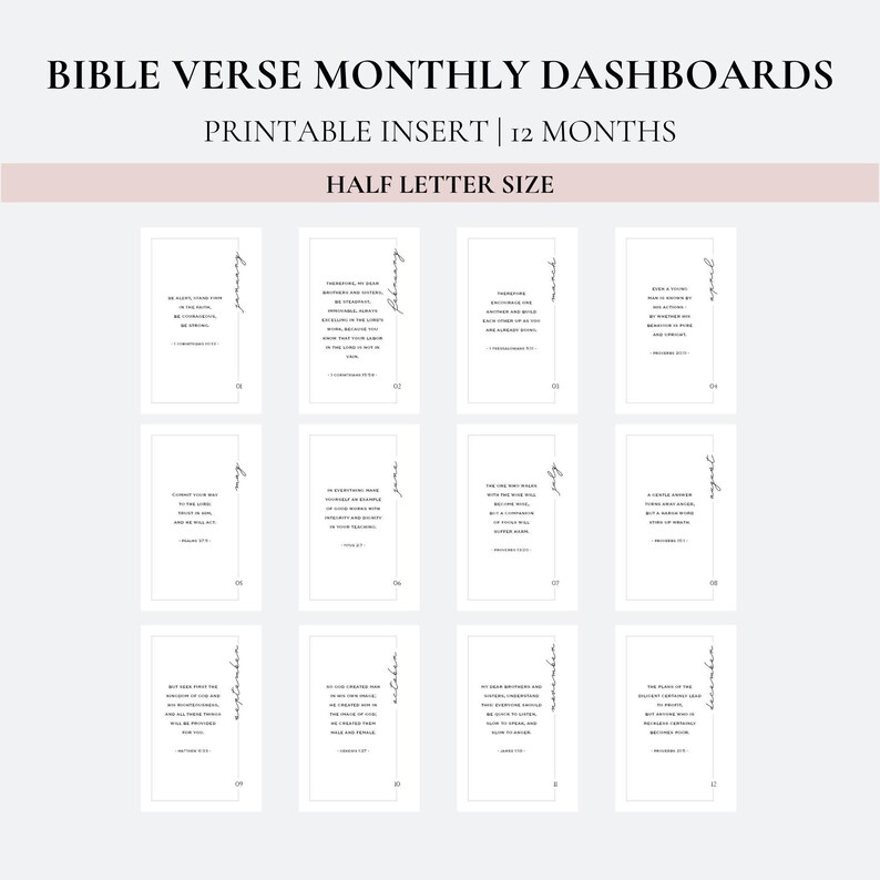 Bible Verse Monthly Dashboards Half Letter Size - Etsy
