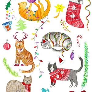 Watercolor Cats Clipart, Christmas Cats, Cat Card, Christmas Cats Card ...
