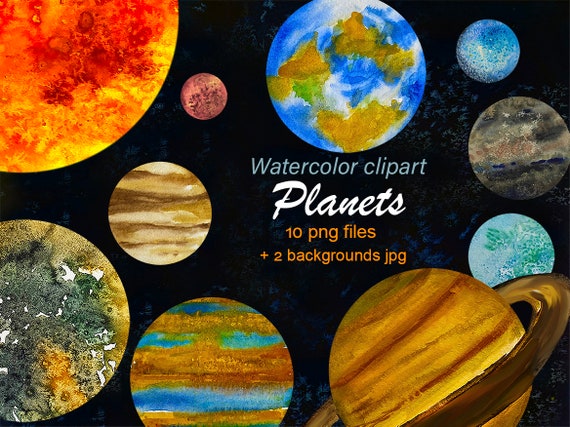 Solar System Planets Clipart Watercolor Outer Space Galaxy - Etsy