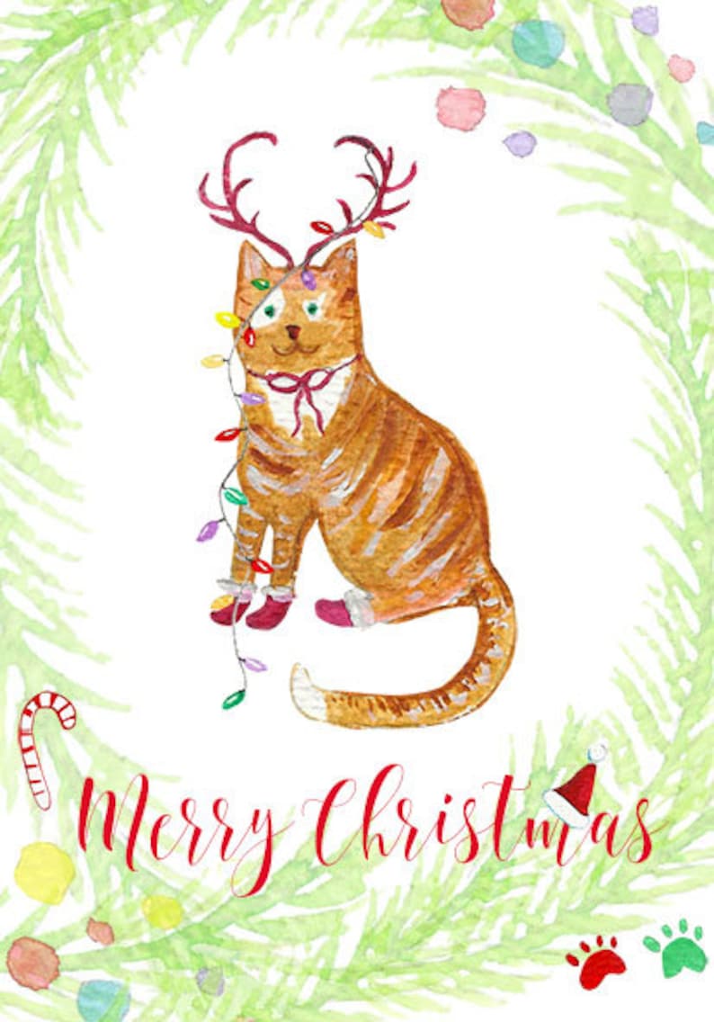 Watercolor Cats Clipart, Christmas Cats, Cat Card, Christmas Cats Card ...