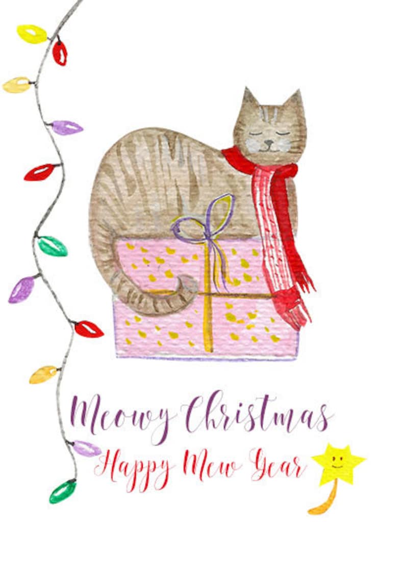 Watercolor Cats Clipart, Christmas Cats, Cat Card, Christmas Cats Card ...