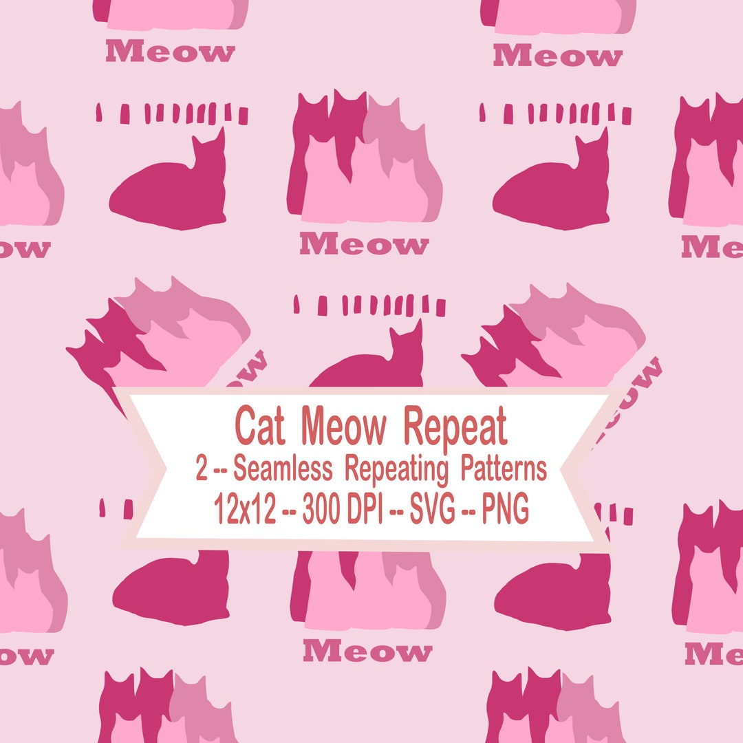Whimsical Meow Repeat: Cute Cat Art in Pink Seamless Pattern for Kitty Decor, Feline Textile ...