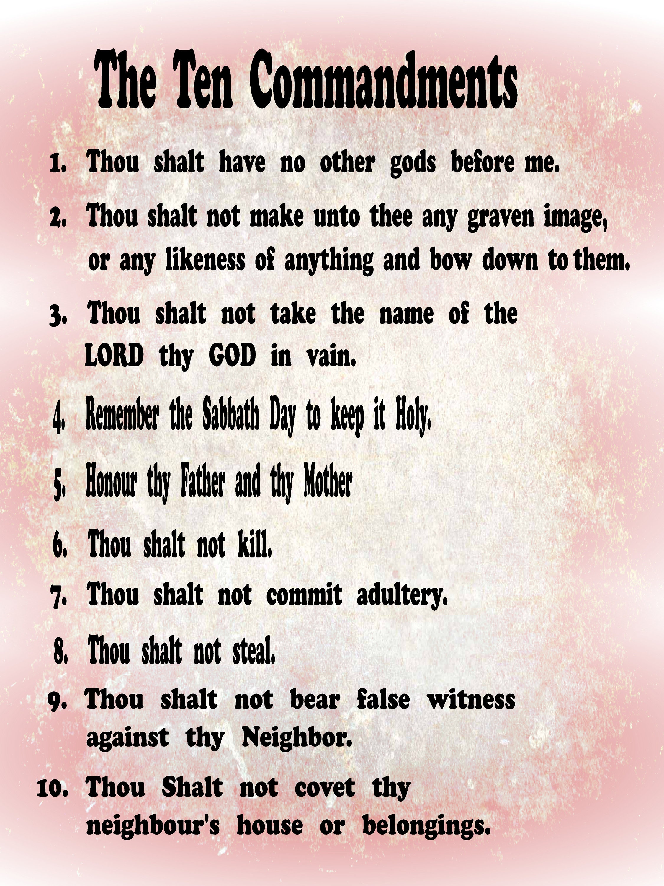 The Ten Commandments Printable Wall Art on Salmon BKGR / Faith Builder ...