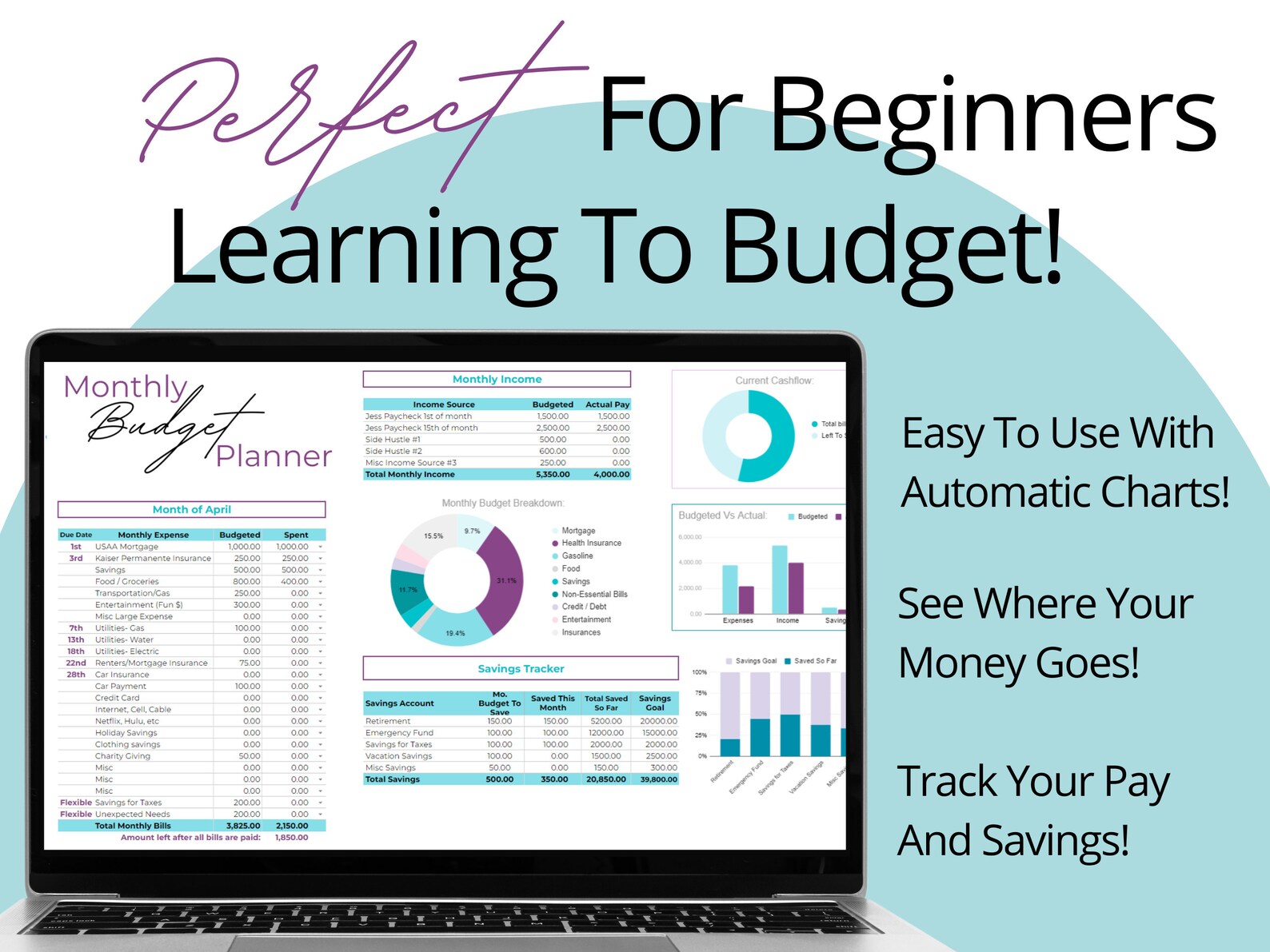 Simple Monthly Budget Spreadsheet Template for Google Sheets | Budget ...